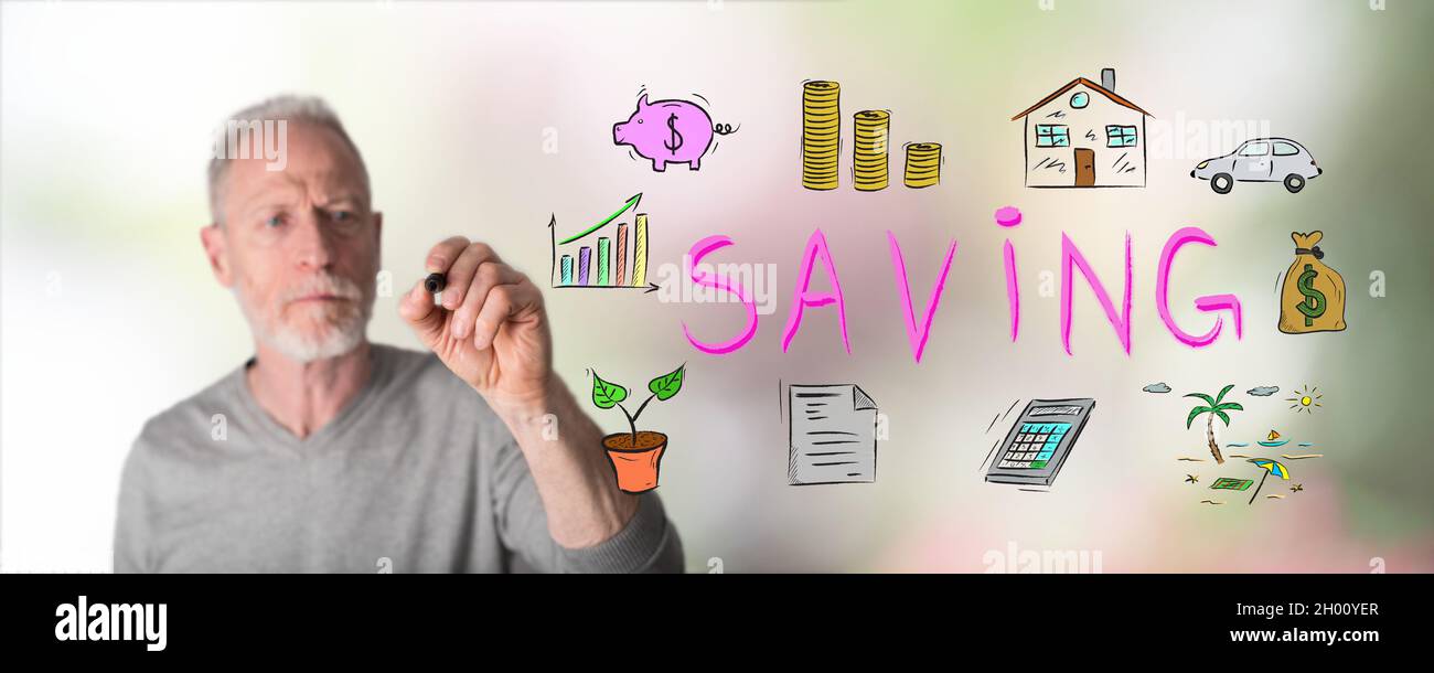 Saving concept drawn by a man Stock Photo - Alamy