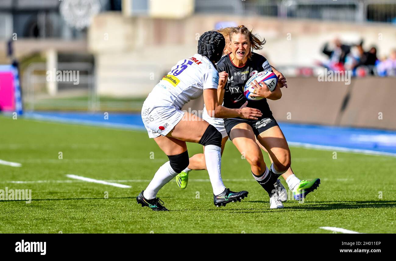 London, UK. 10th Oct, 2021. Ella Wyrwas of Saracens Women faces Merryn ...