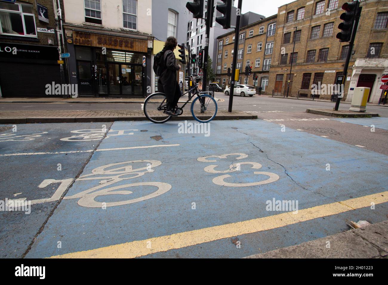 Cable Street, Cycle Superhighway 3 CS3 bike freeway in London, UK. The ...