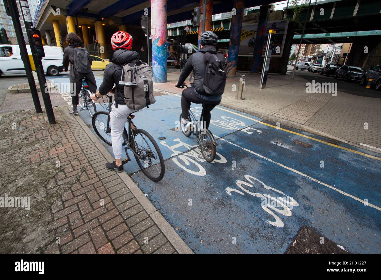 Cable Street, Cycle Superhighway 3 CS3 bike freeway in London, UK. The ...