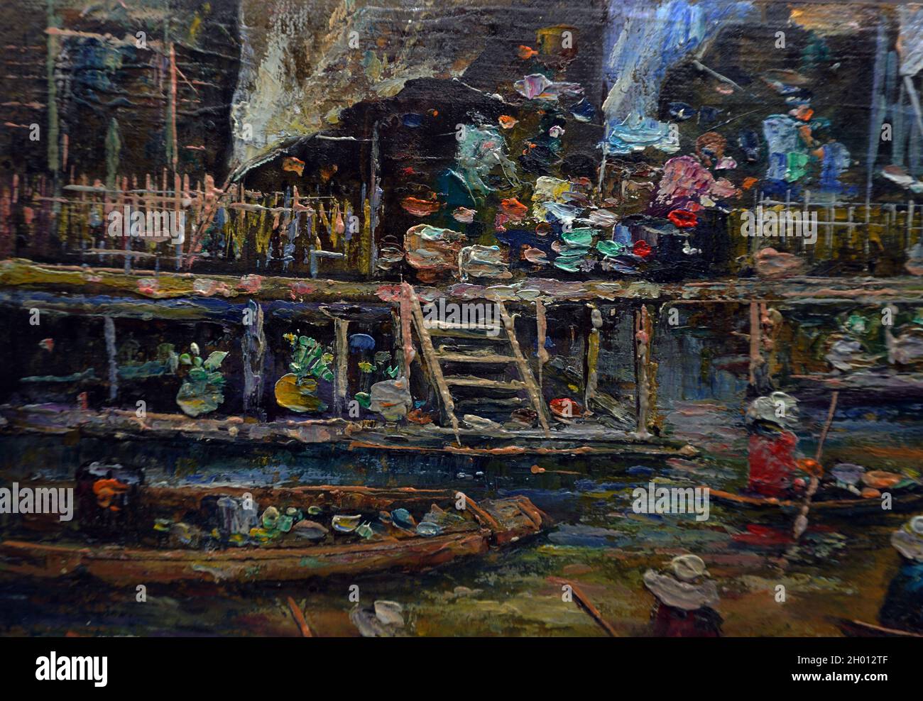 Art painting Oil color Floating market Thai land , countryside Stock ...