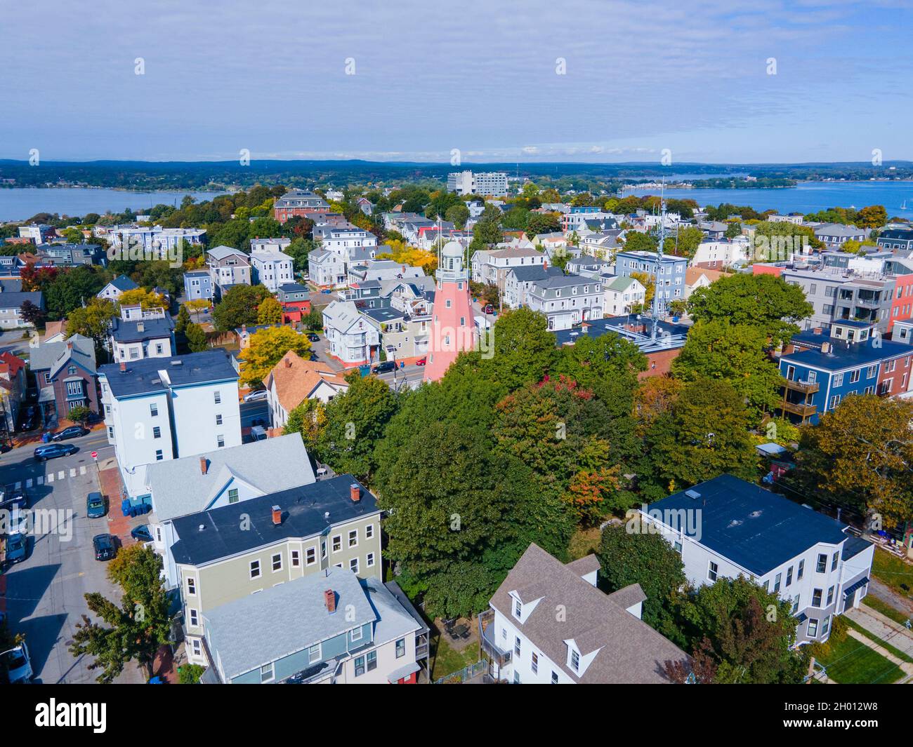 Portland Observatory aerial view at 138 Congress Street on Munjoy Hill ...
