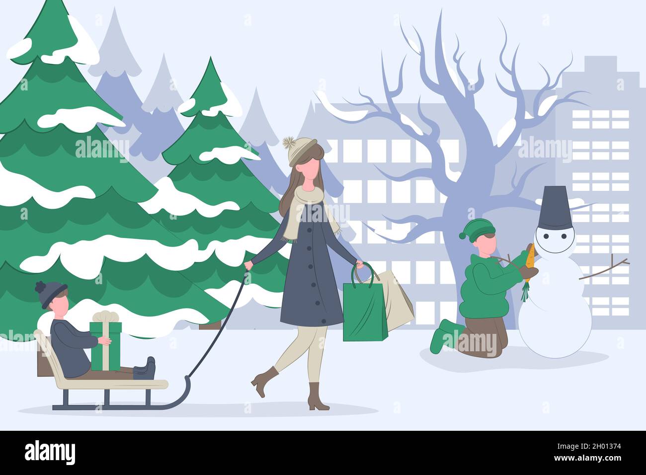 Set winter holiday people. Vector flat illustration. Family Christmas ...