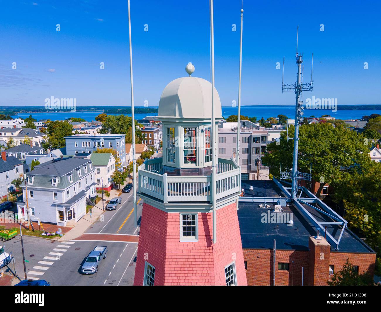 Portland Observatory aerial view at 138 Congress Street on Munjoy Hill ...