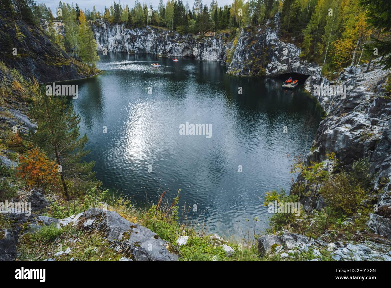 Marble canyon in the mountain park of Ruskeala, Karelia, Russia Stock ...