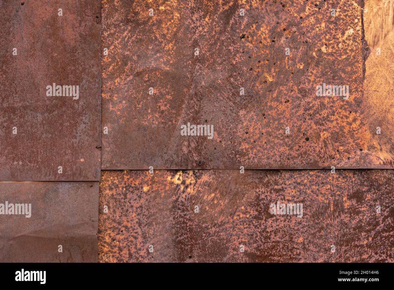 Rusted tin sheets patchwork wall texture and flat full frame background ...