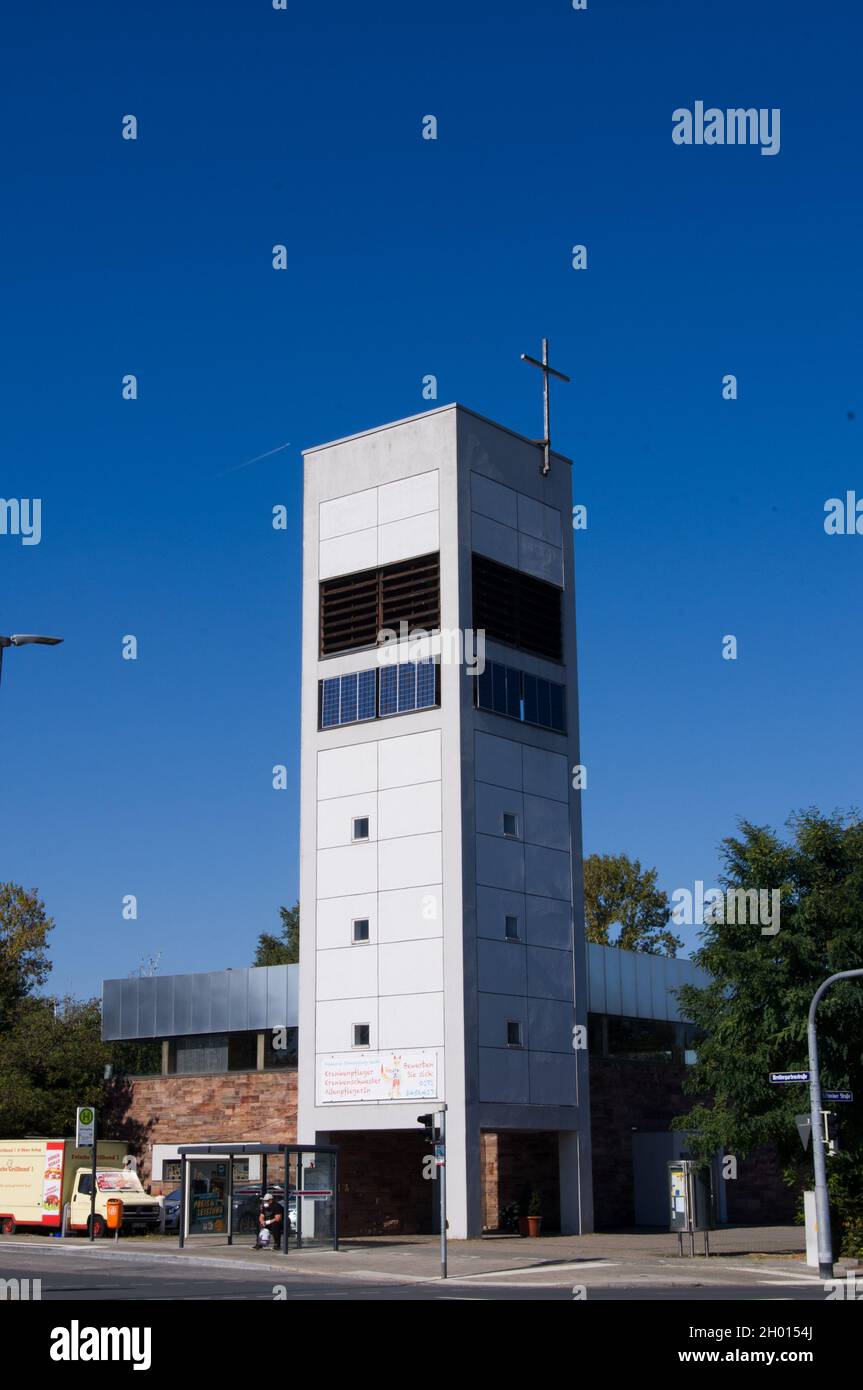 modern church tower with photovoltaic elements Stock Photo - Alamy