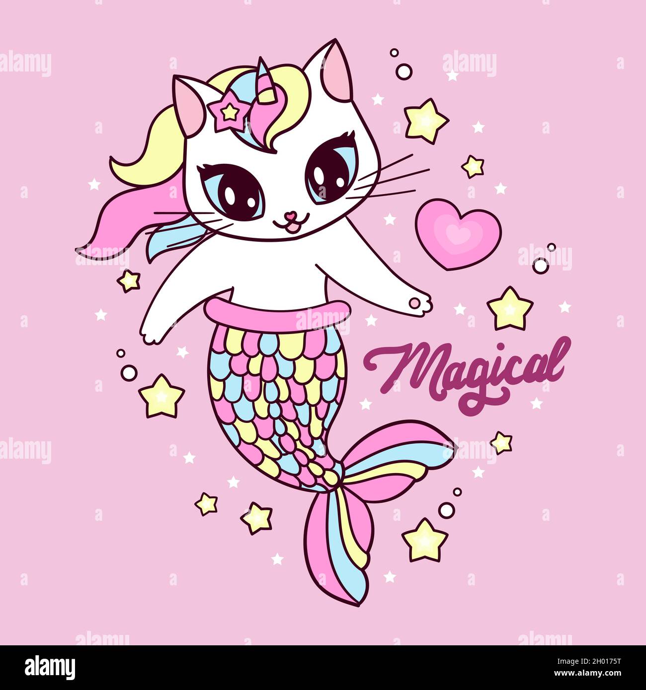 Cute cat mermaid unicorn. For children's design. Vector Stock Vector ...