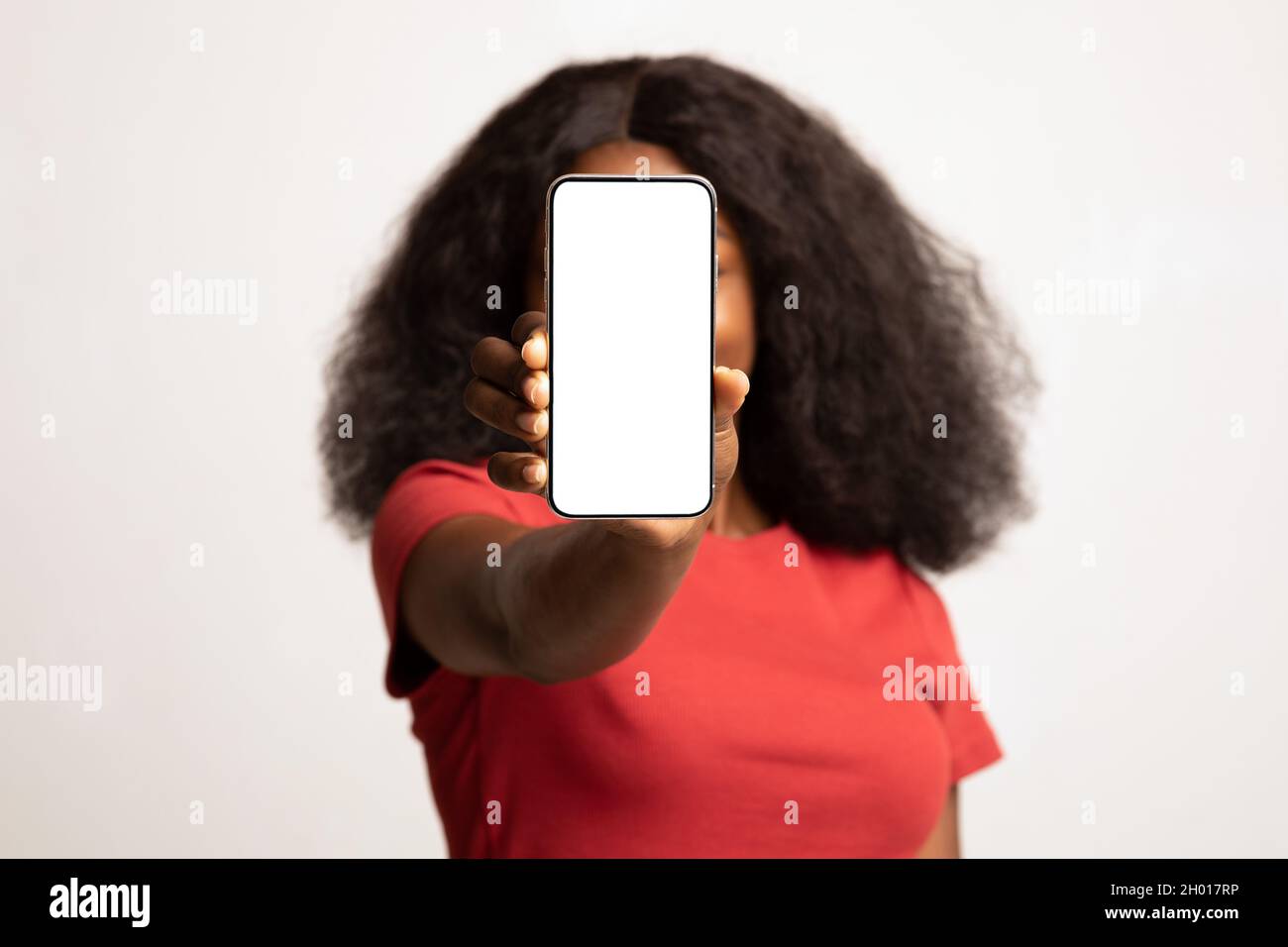 Mobile Advertisement. Unrecognizable African American Woman Covering ...