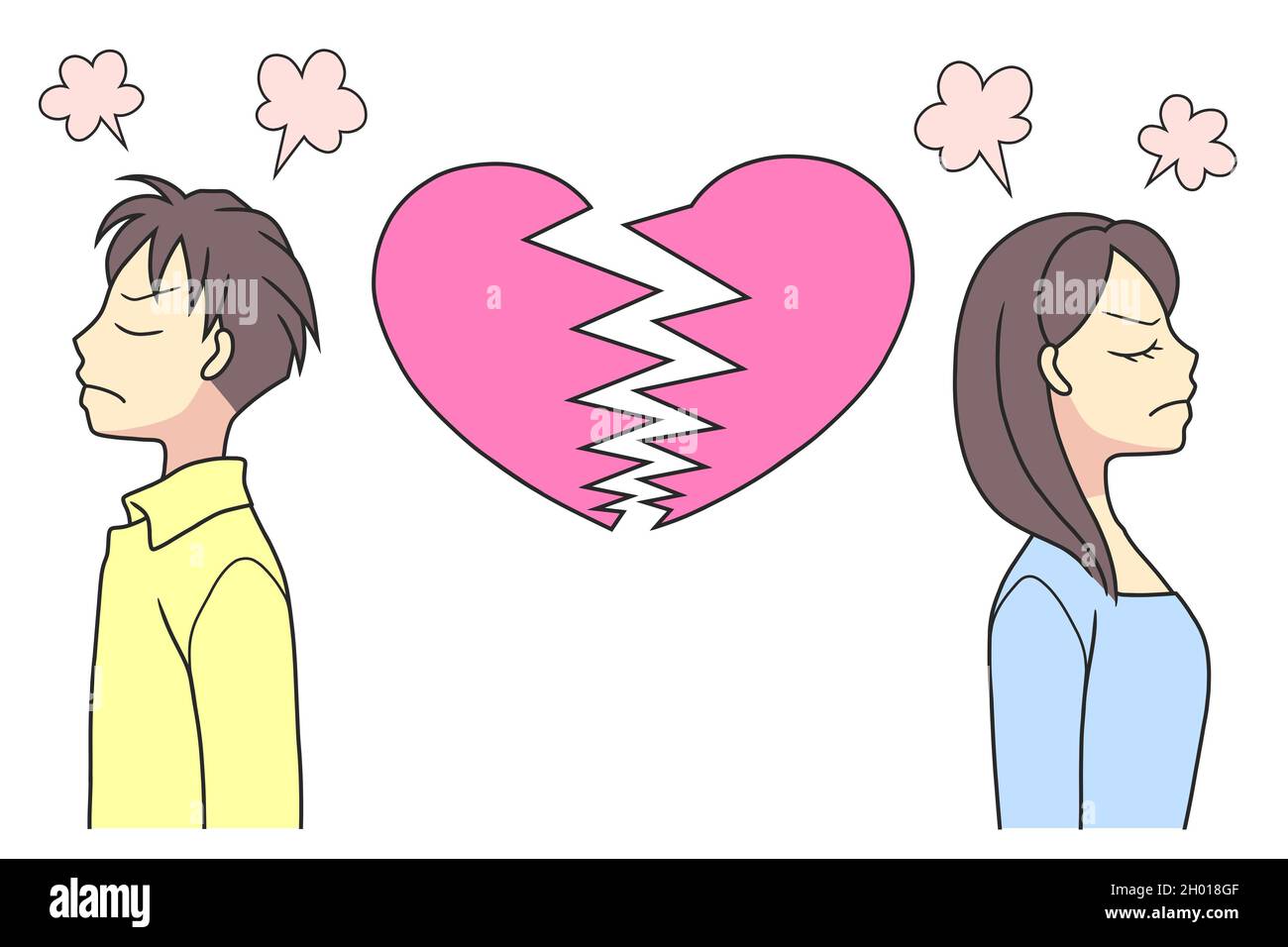 A back-to-back couple with a broken pink heart Stock Photo - Alamy