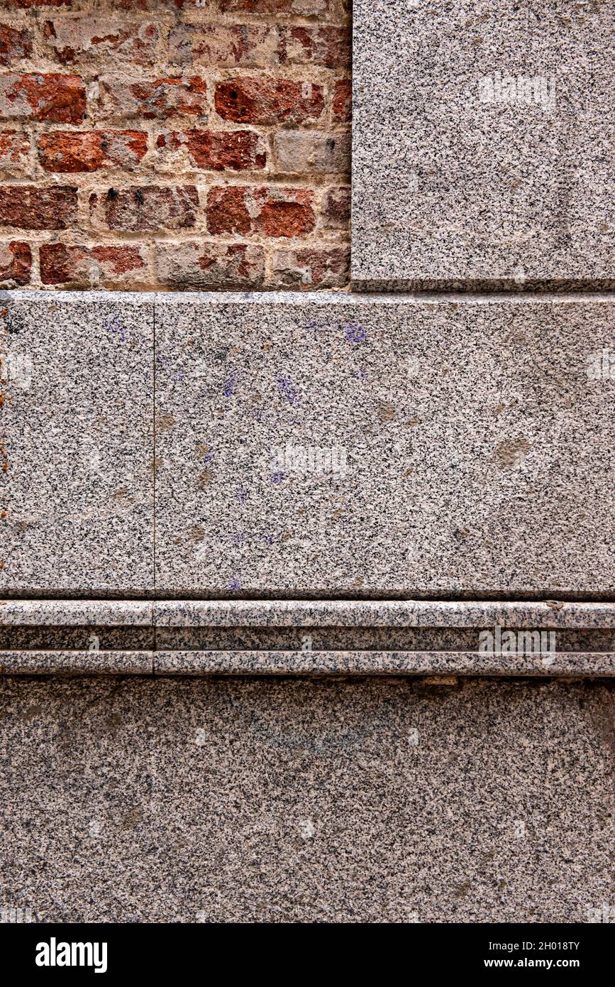 wall with granite slabs on clay and cement bricks. Vector granite ...