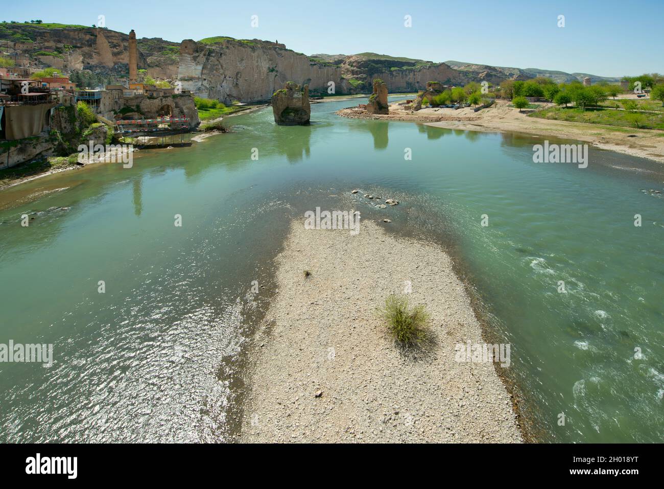 Waters of the Tigris River as it passes through the city of Hasankeyf ...