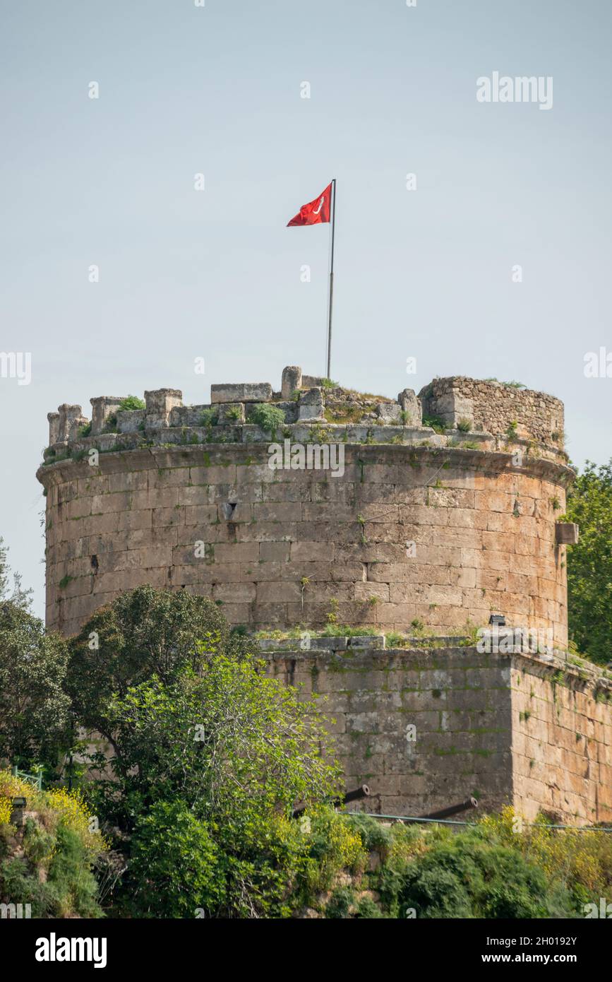 old watchtower on the Mediterranean coast of Antalya in Turkey Stock ...