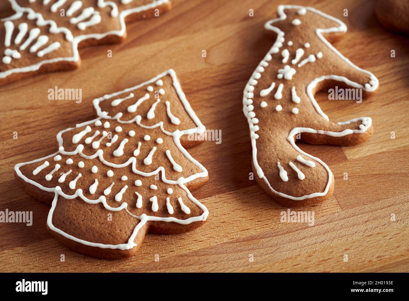 Homemade Christmas gingerbread cookies in the form of trees and animals ...