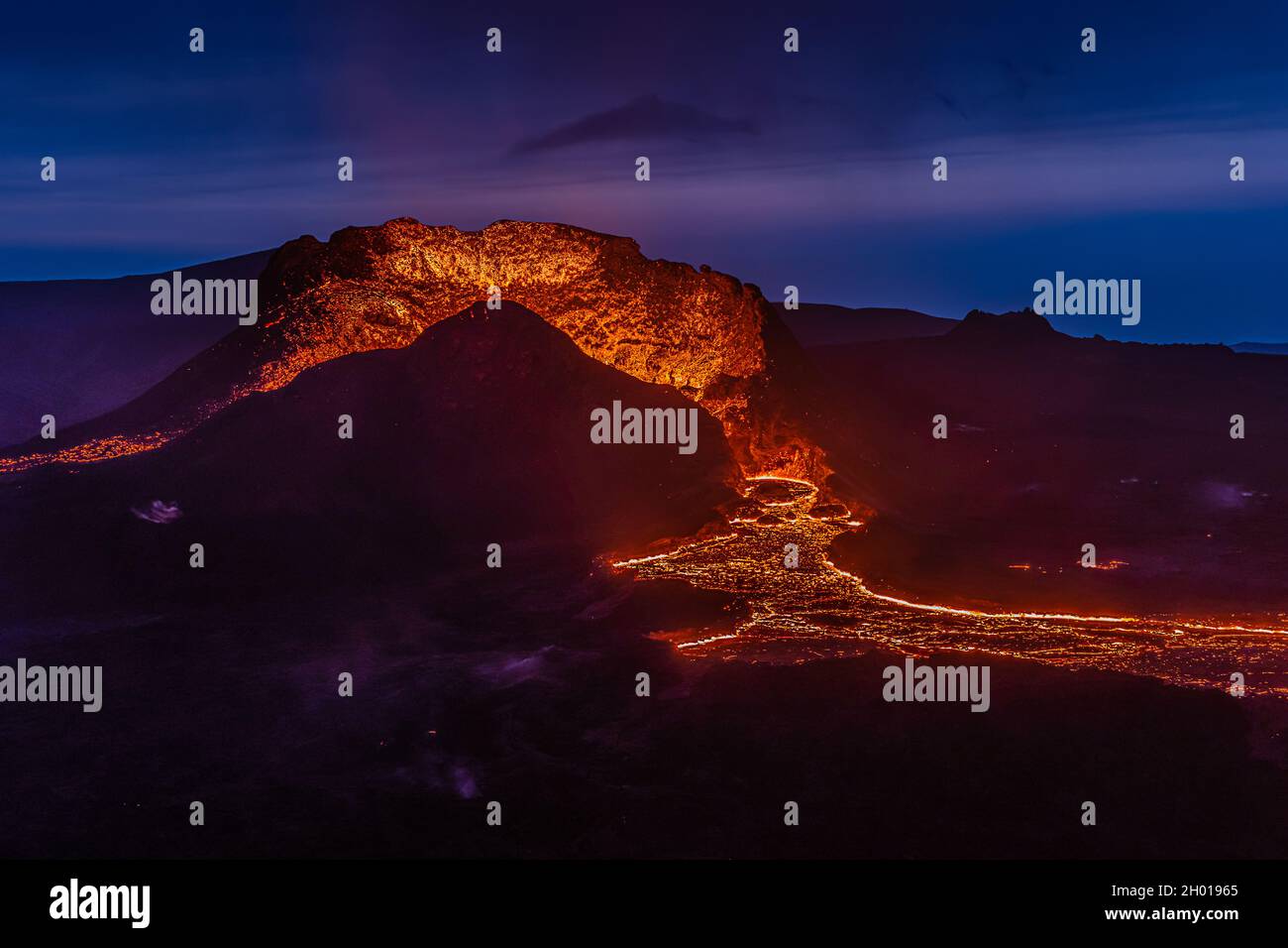 Lateral flow of lava from the crater from the volcanic eruption in ...