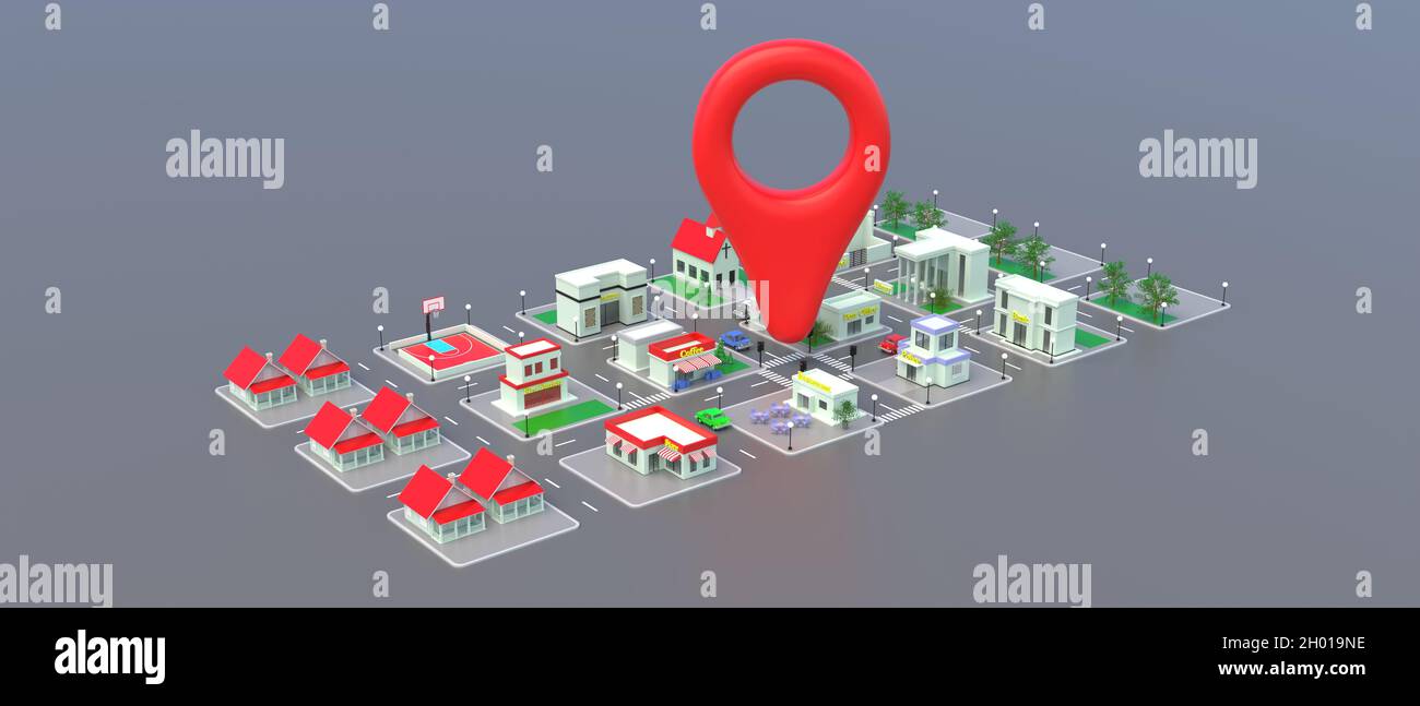 Location pin pointer on cartoon city map, navigation downtown and GPS ...