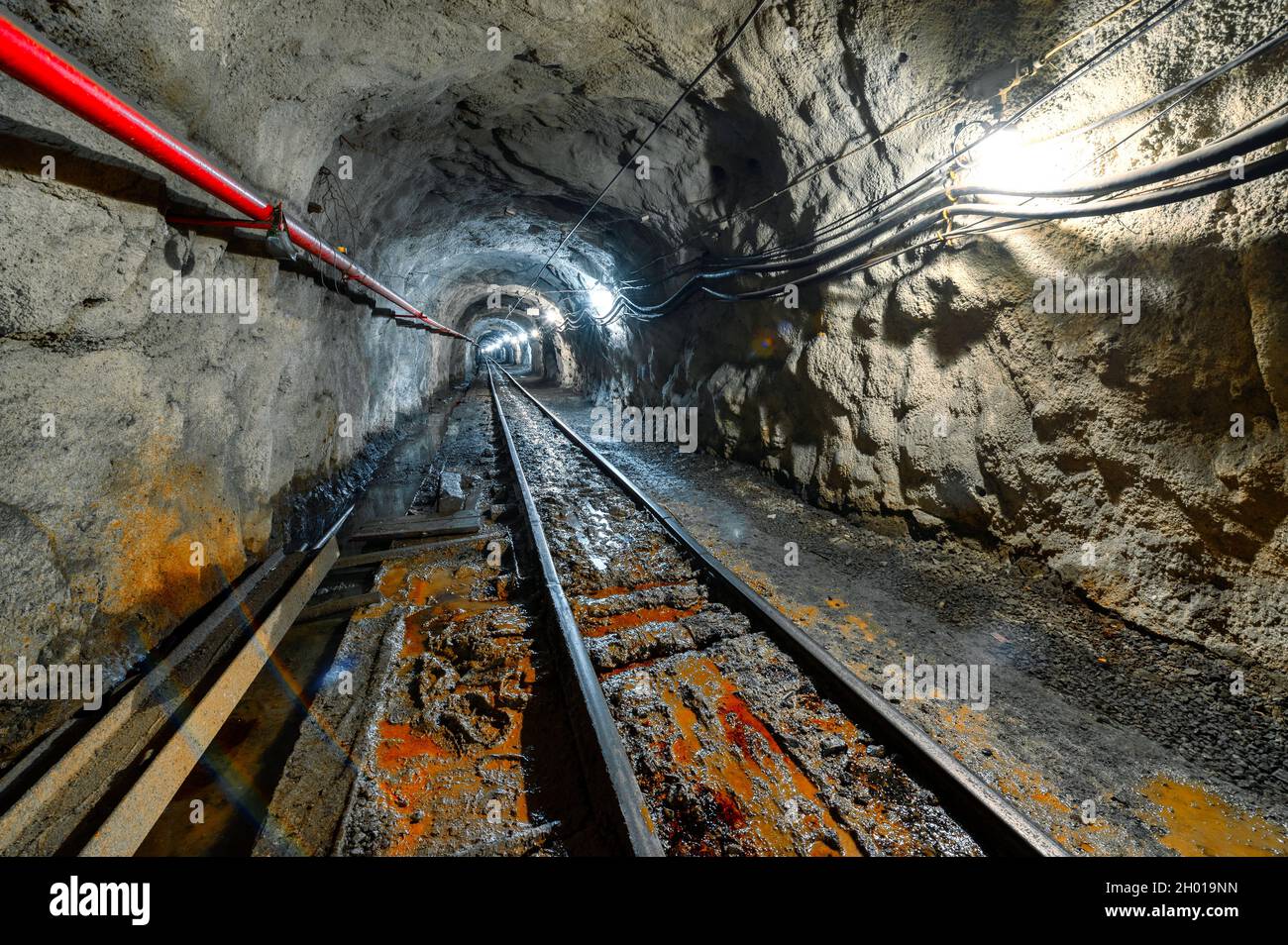 Underground mine. Underground railway for transporting ore. Mine ...