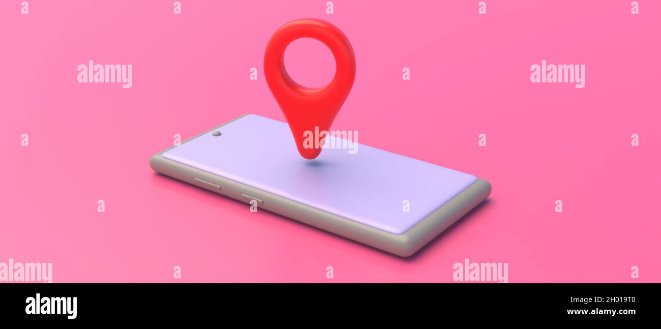Map pointer location red color pin on a minimal smartphone isolated on ...