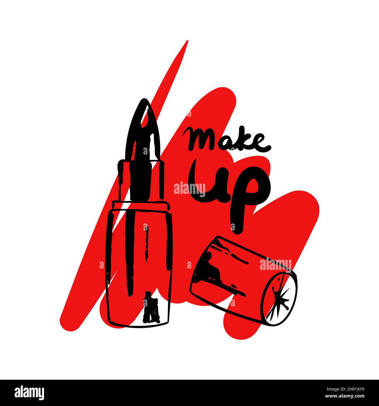 Fashionable black lipstick on an abstract shape of smeared red lipstick ...