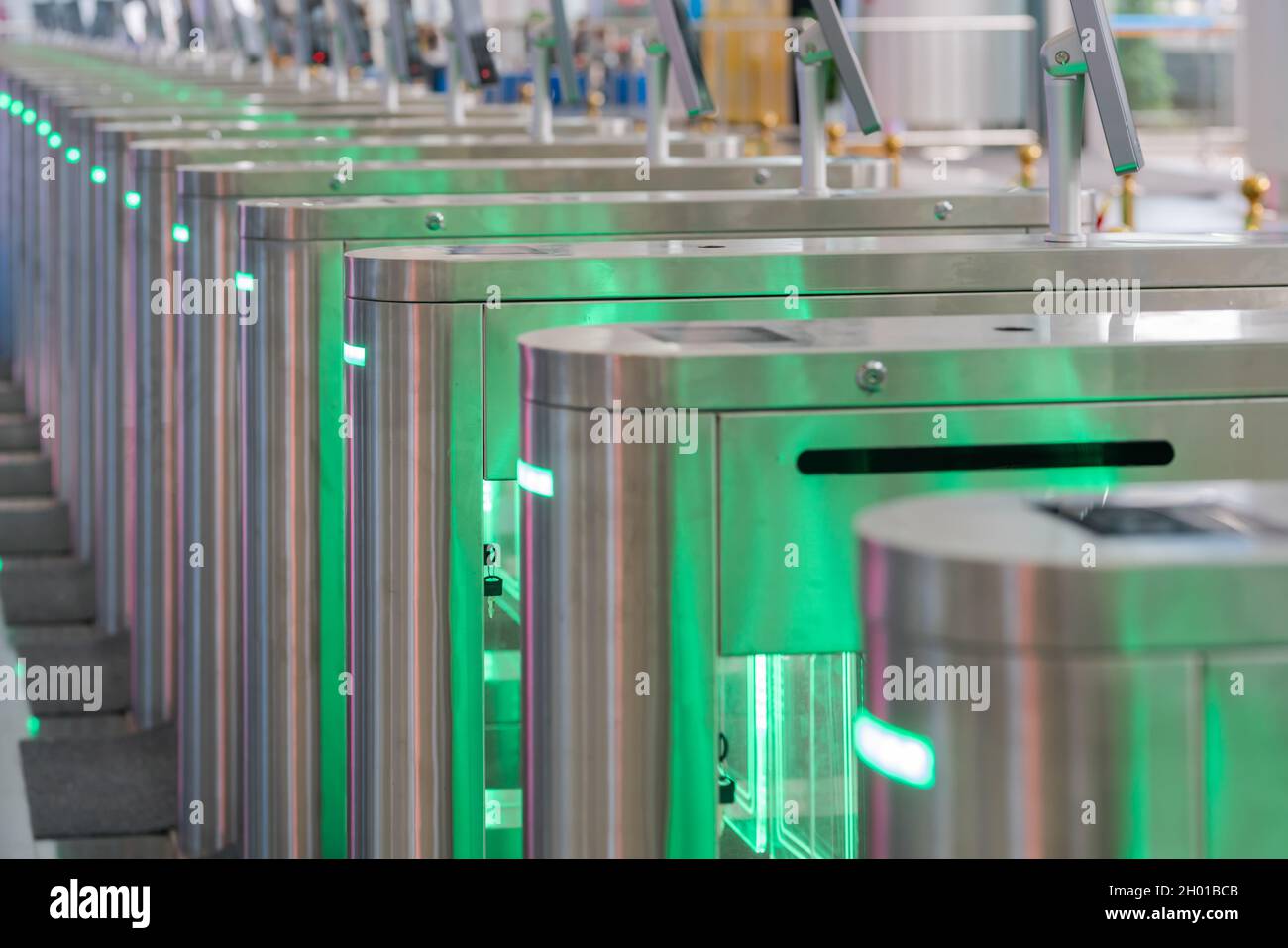 A closeup shot of turnstiles with scan function Stock Photo - Alamy
