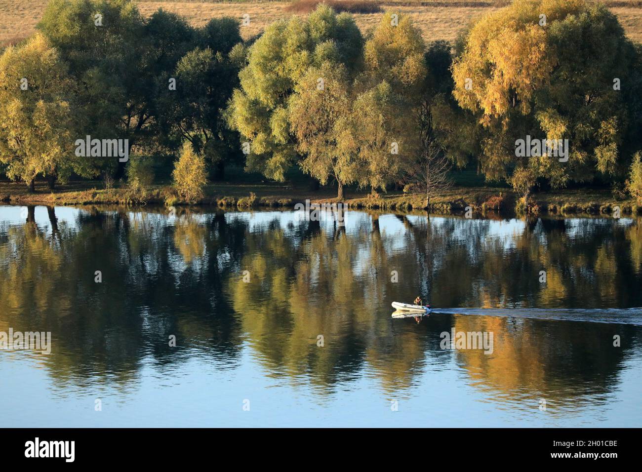 Ryazan Region, Russia. 10th Oct, 2021. A boat on the Oka River. Credit ...