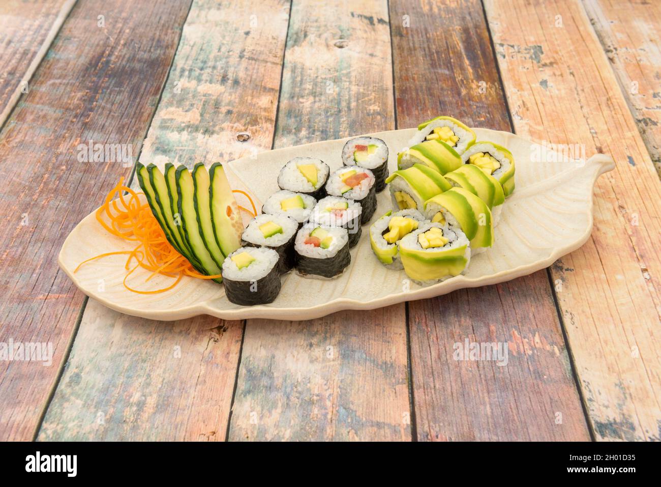 Vegetable Maki Sushi Tray with Japanese White Rice Rolled with Avocado ...