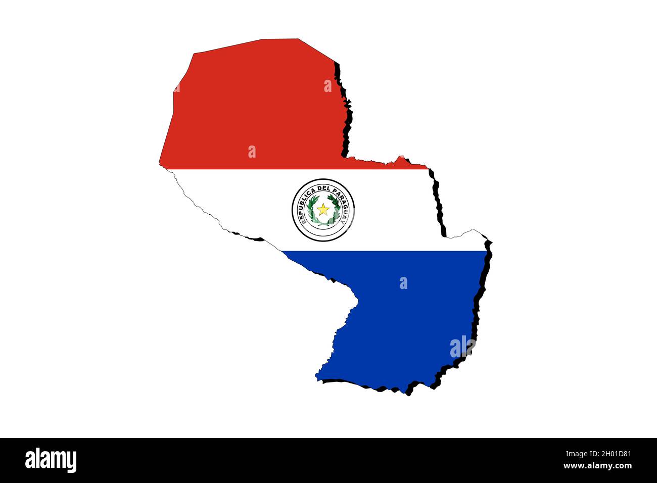 Outline map of Paraguay with the national flag superimposed over the ...