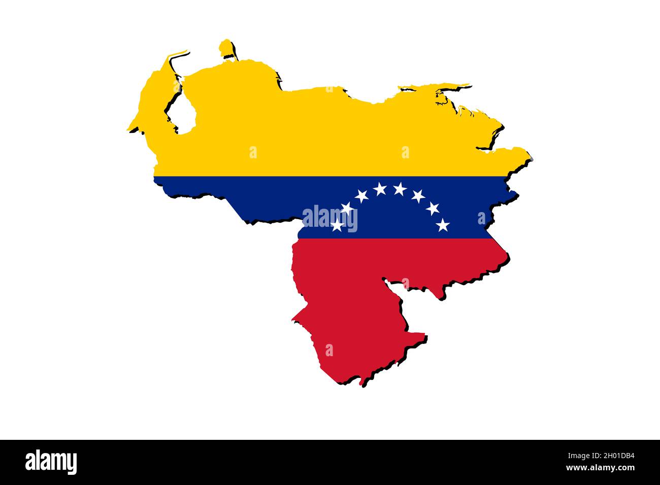Outline map of Venezuela with the national flag superimposed over the ...