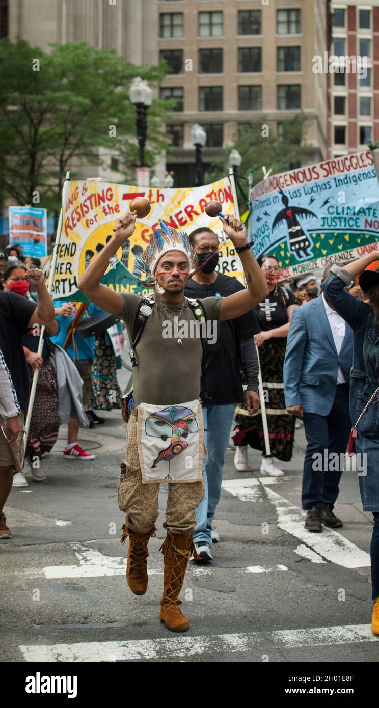 Boston, Massachusetts, USA. 09th Oct, 2021. Rally supporting Indigenous ...