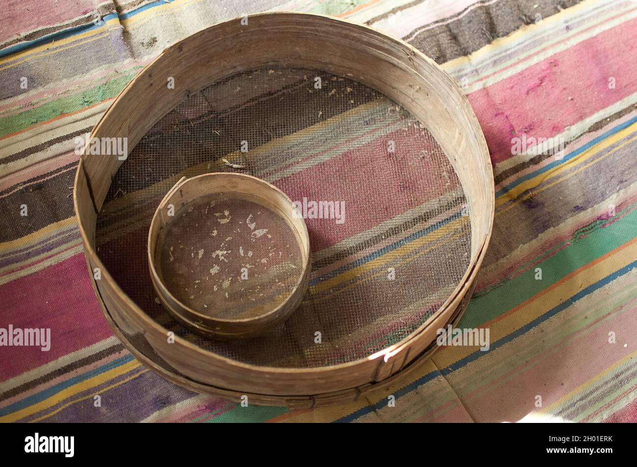 Old sieves from history museum, tool for bakery from the past for flour ...