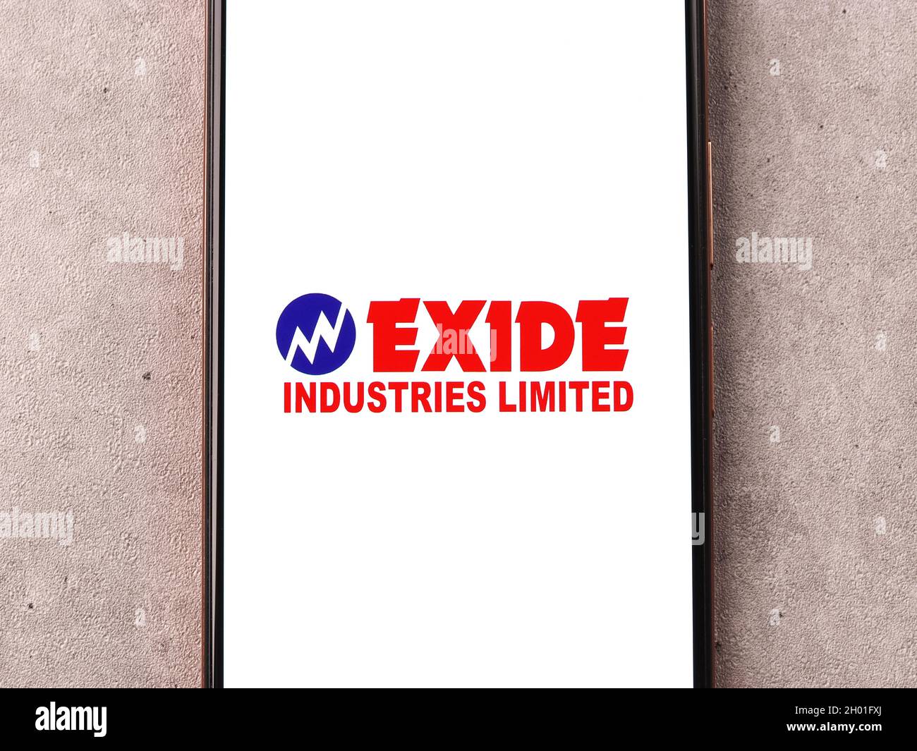 West Bangal, India - October 09, 2021 : Exide logo on phone screen ...