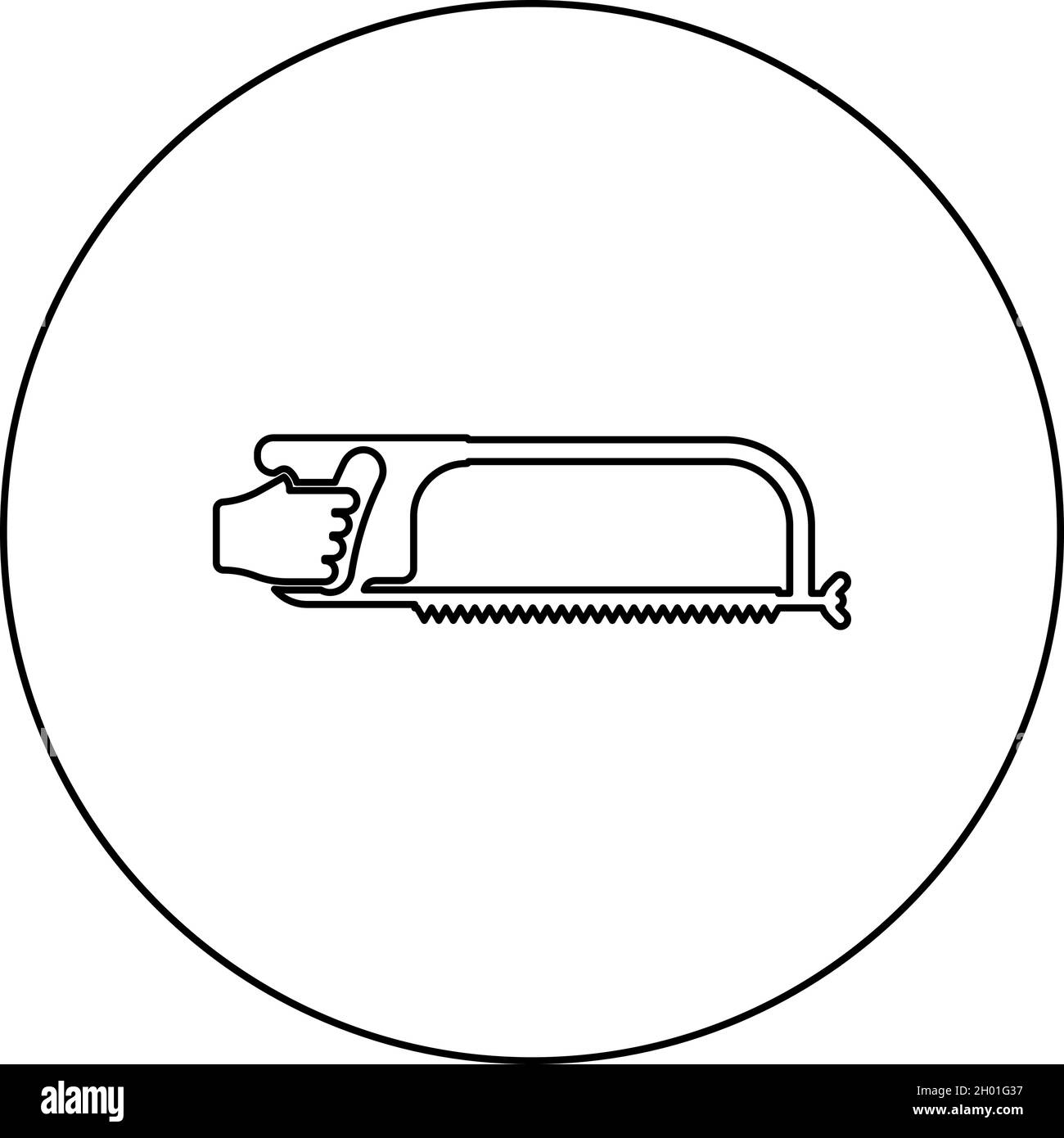 Hacksaw for metal in hand Saw tool Cutting icon in circle round black ...