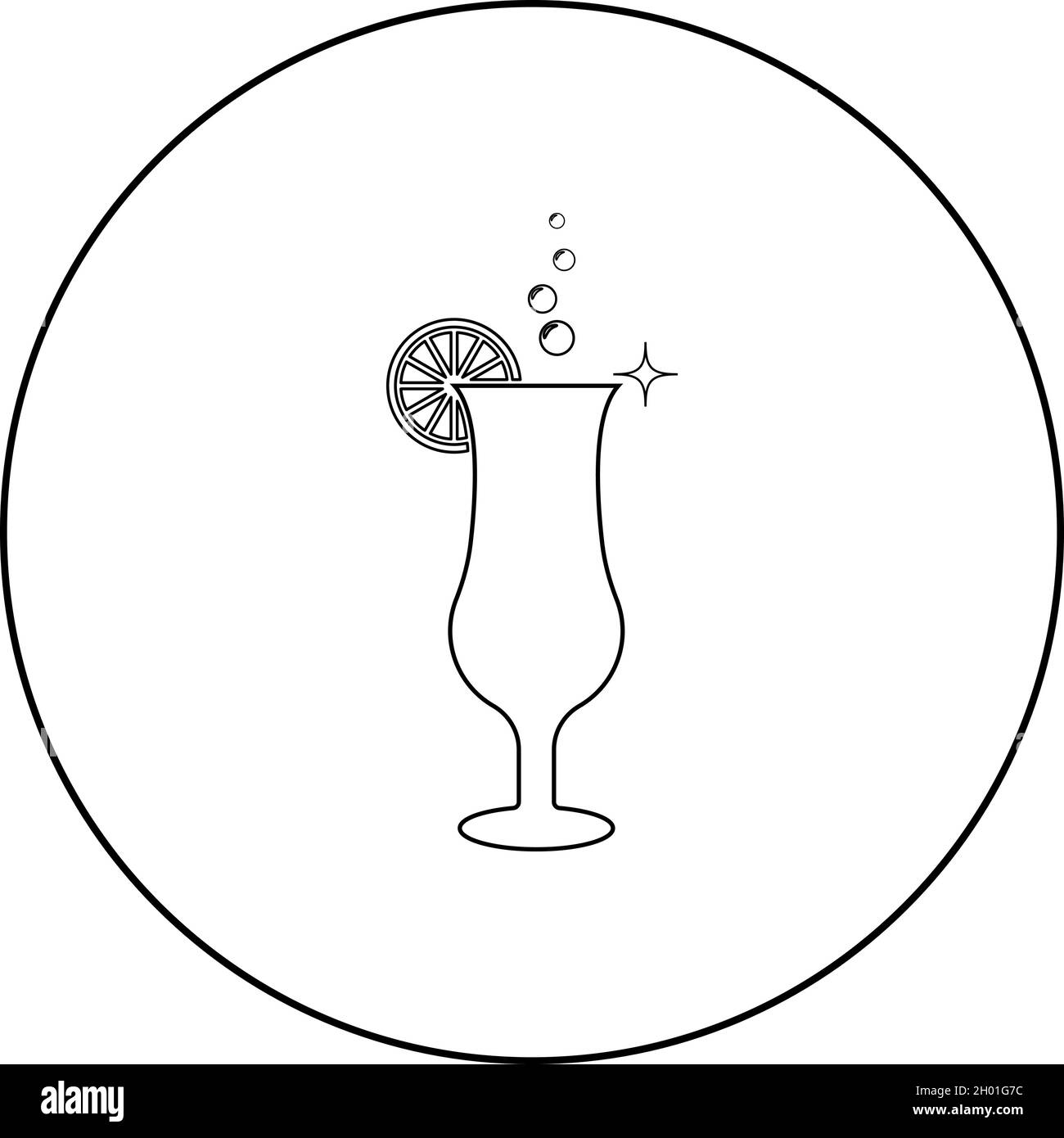 Cocktail with lemon on glass icon in circle round black color vector ...