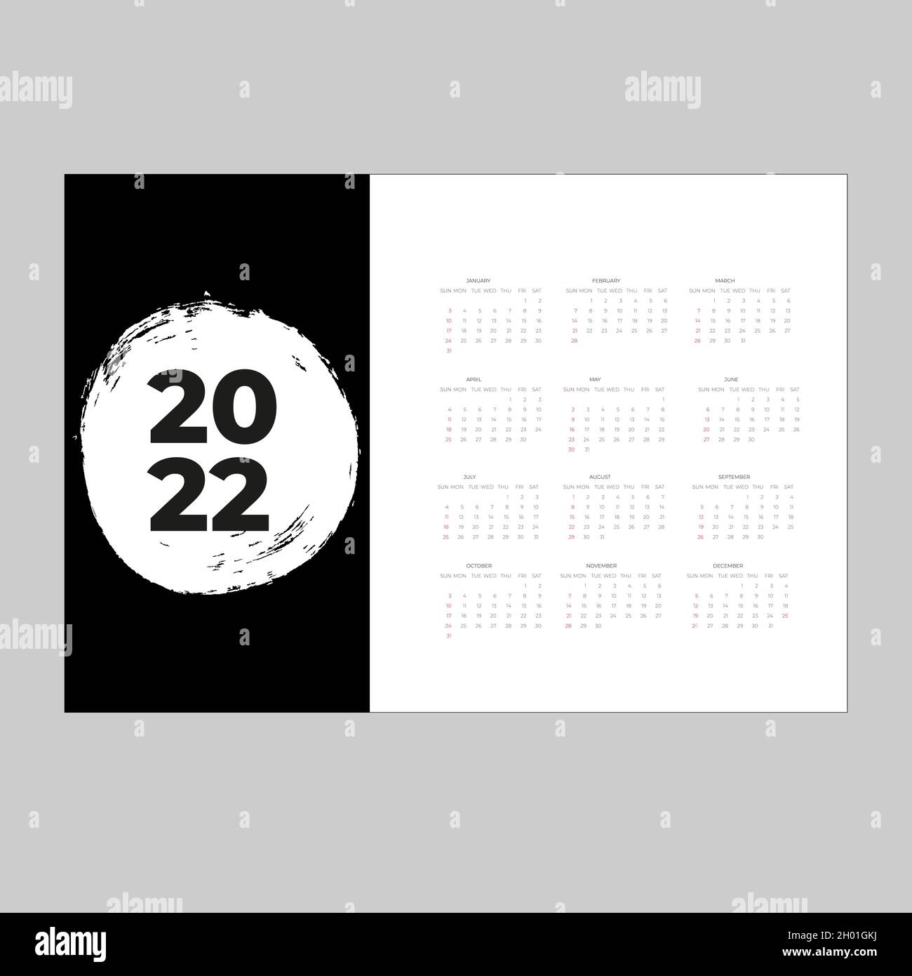 Calendar template for 2022 year. Planner diary in a minimalist style ...