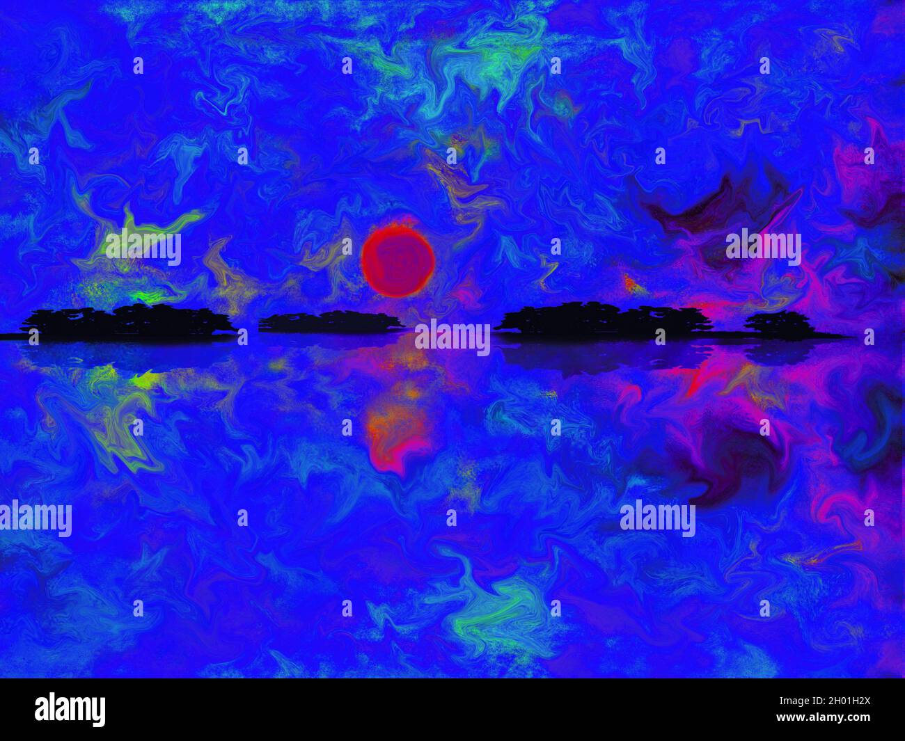 Red sun painting. Oil on canvas. 3D rendering Stock Photo - Alamy