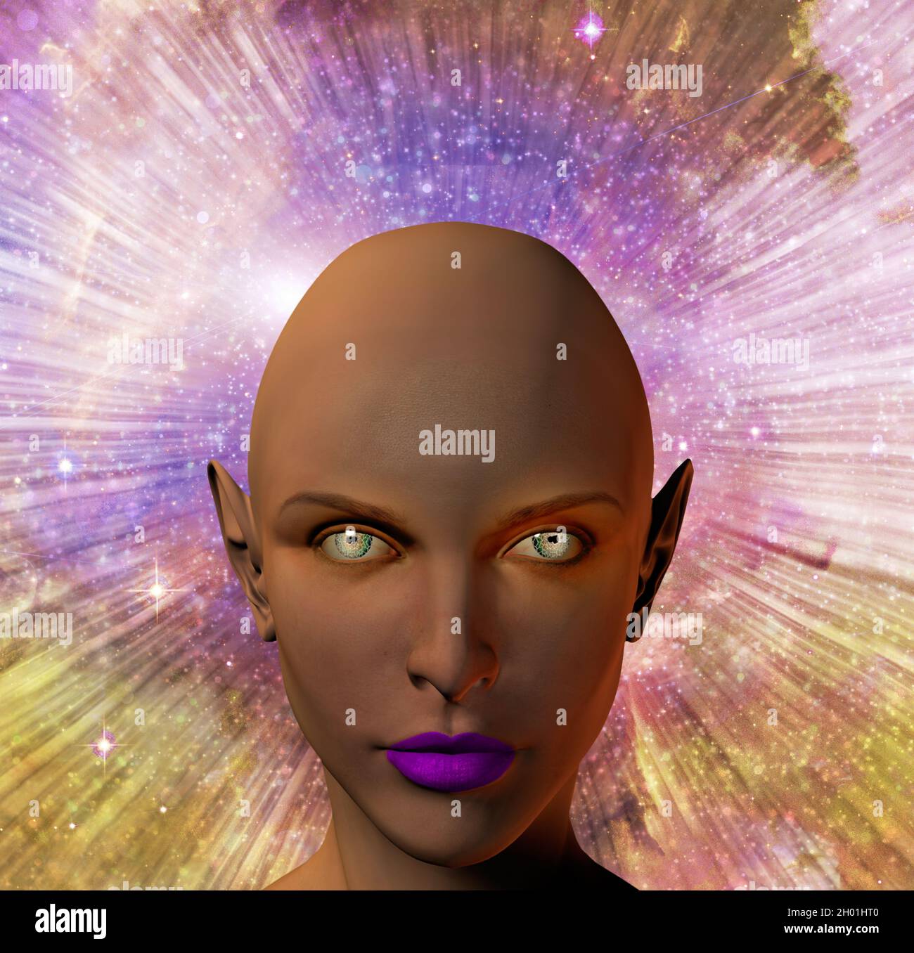 Female alien on abstract background. 3D rendering Stock Photo - Alamy