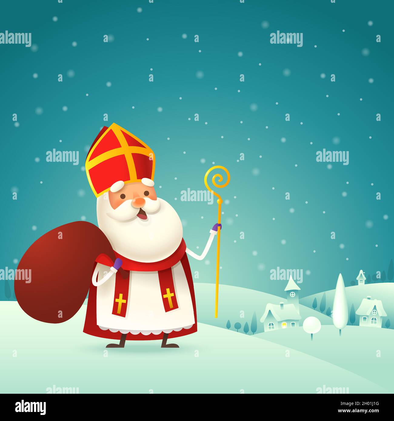 Cute Saint Nicholas - Sinterklaas with gift is coming to town - winter ...