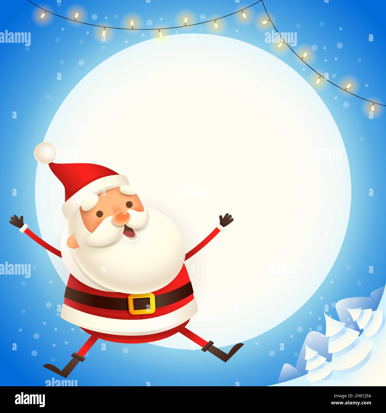 Cute Santa Claus jump - happy expression - winter moonlight scene Stock ...