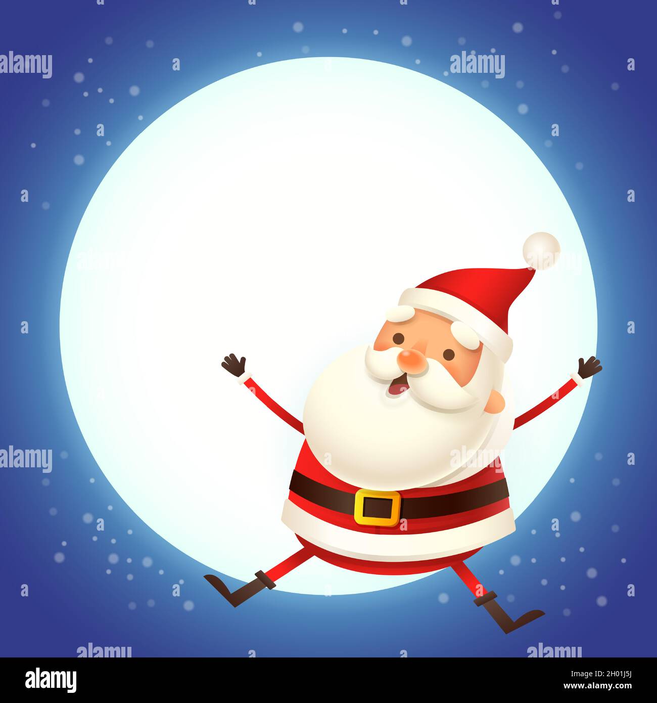 Cute Santa Claus jump - happy expression - winter moonlight scene Stock ...