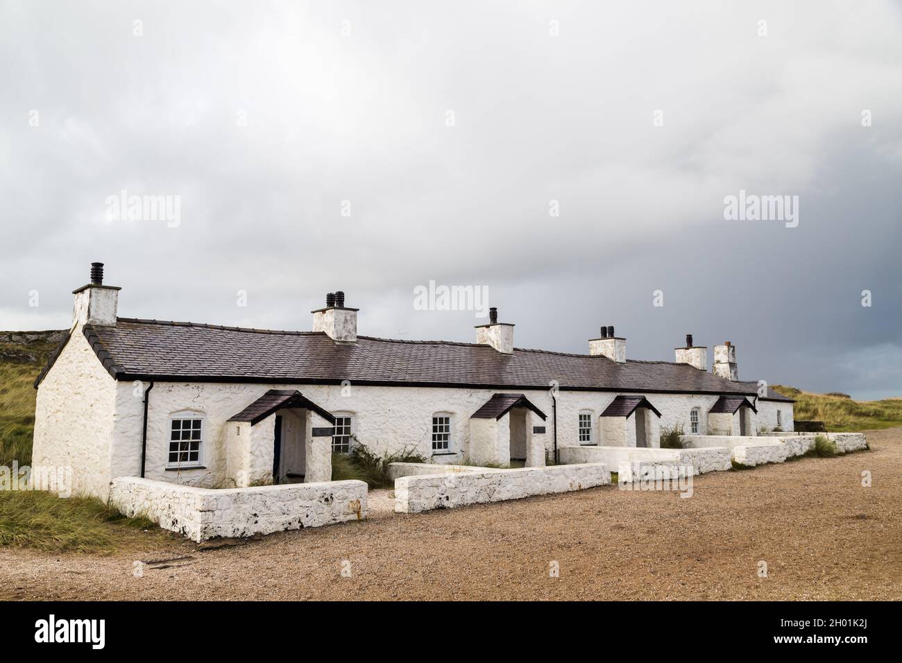 Old pilot cottages on Llanddwyn Island which were once used for pilots ...