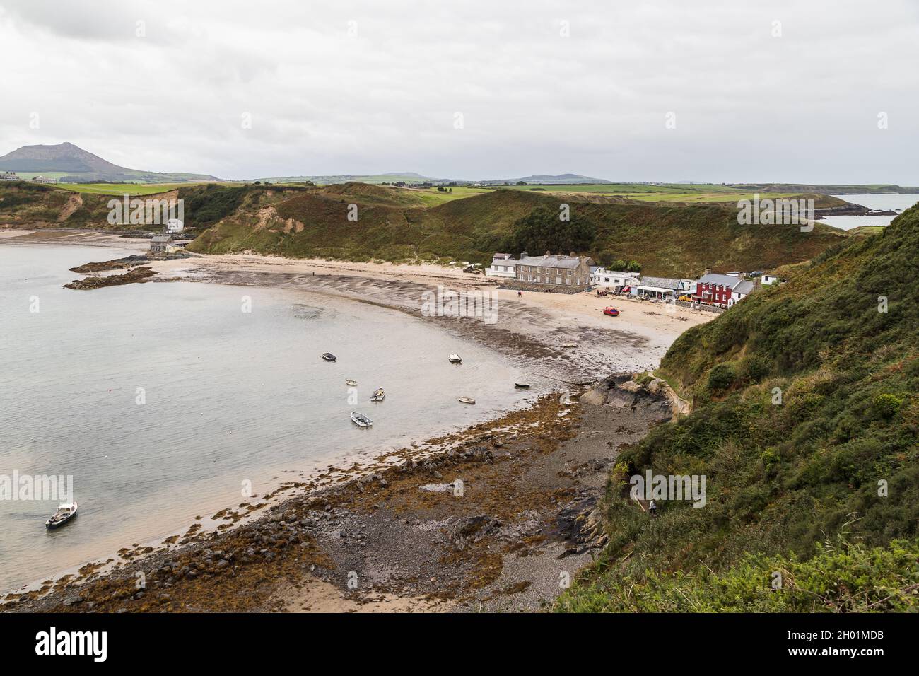 Looking down on Morfa Nefyn beach on the North Wales coast from the ...