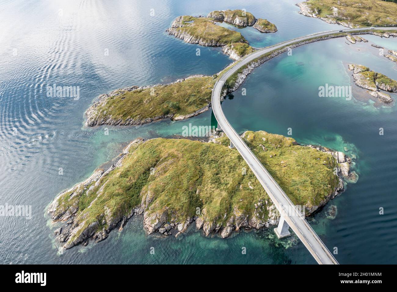 Aerial view of bridge connecting islands at the norwegian coast, Norway ...