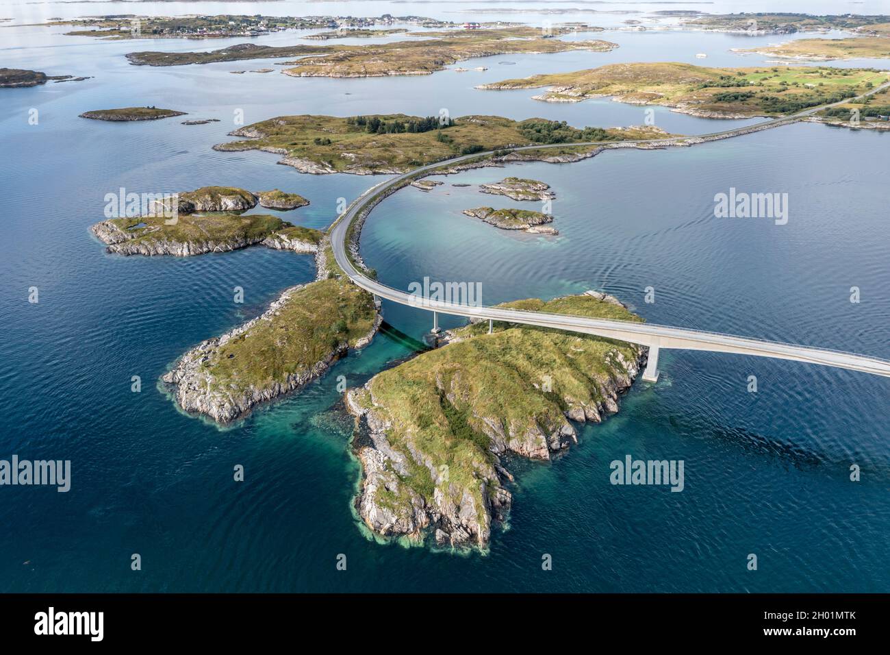 Aerial view of bridge connecting islands at the norwegian coast, Norway ...