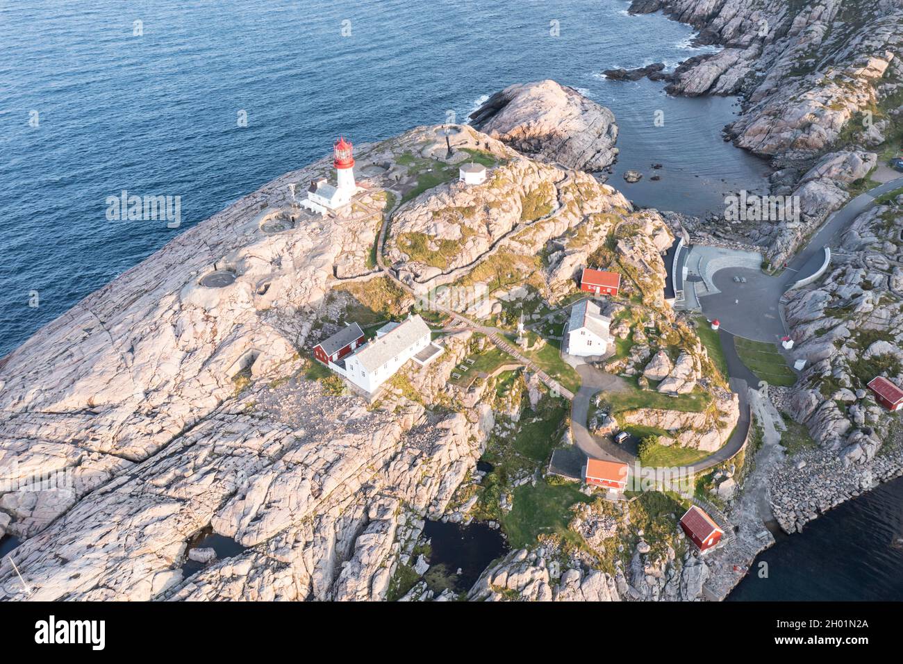 Aerial view of cape Lindesnes, lighthouse at the most southern ...