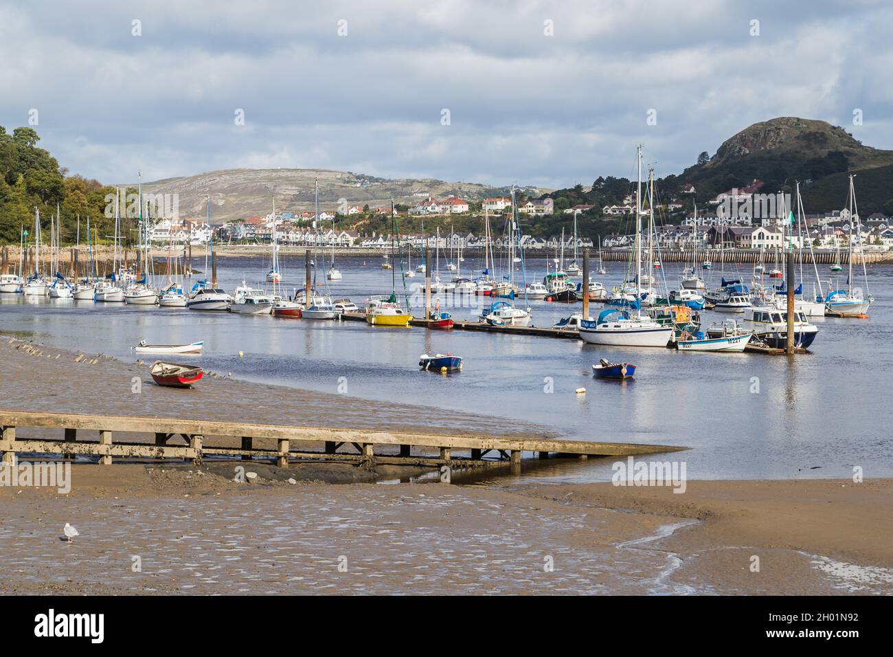 A slipway used for small boats to enter and exit the water at Conwy in ...