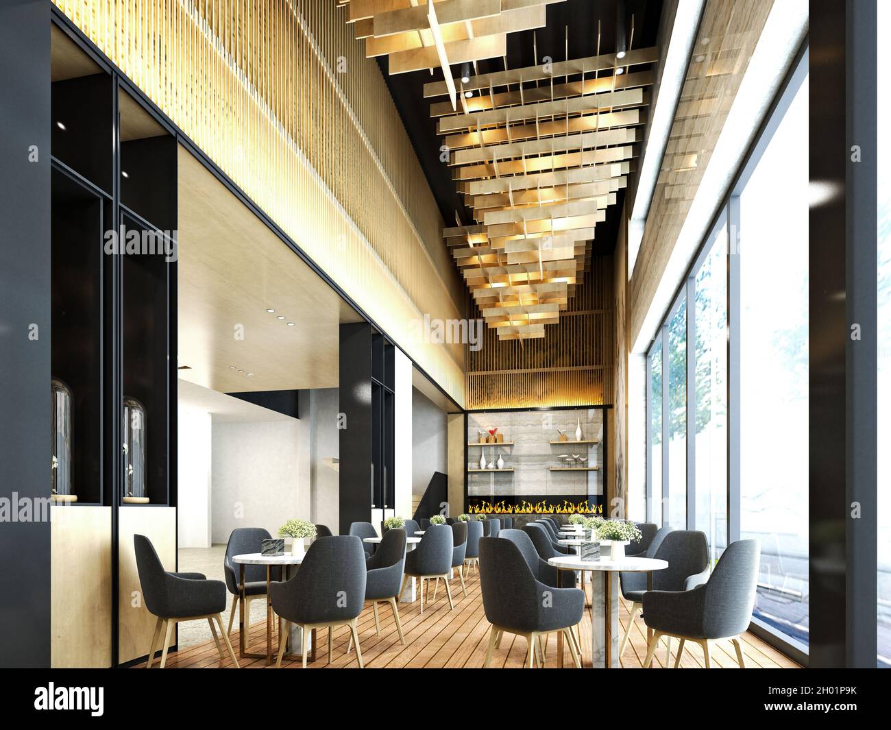 3d render of restaurant cafe interior Stock Photo - Alamy