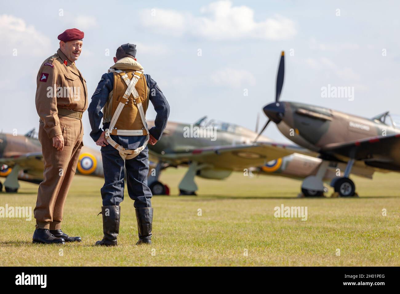 Supermarine spitfires lined up on the flight line of Duxford Stock ...