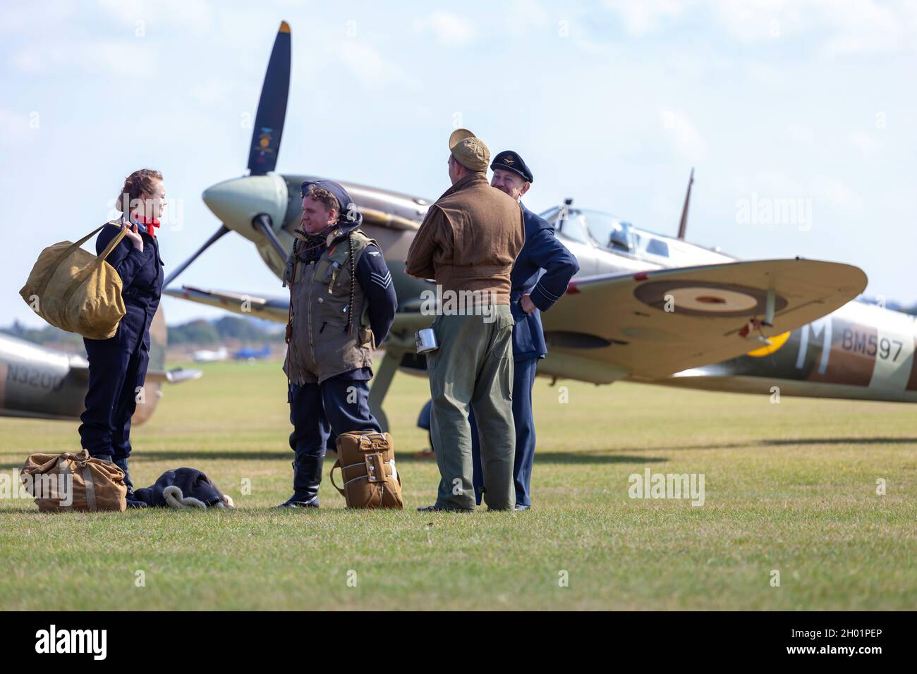 Supermarine spitfires lined up on the flight line of Duxford Stock ...