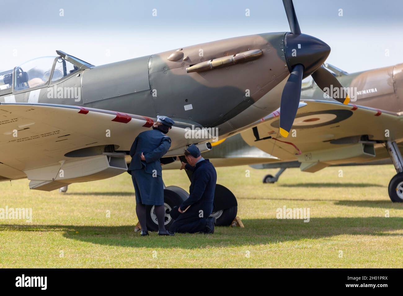 Supermarine spitfires lined up on the flight line of Duxford Stock ...