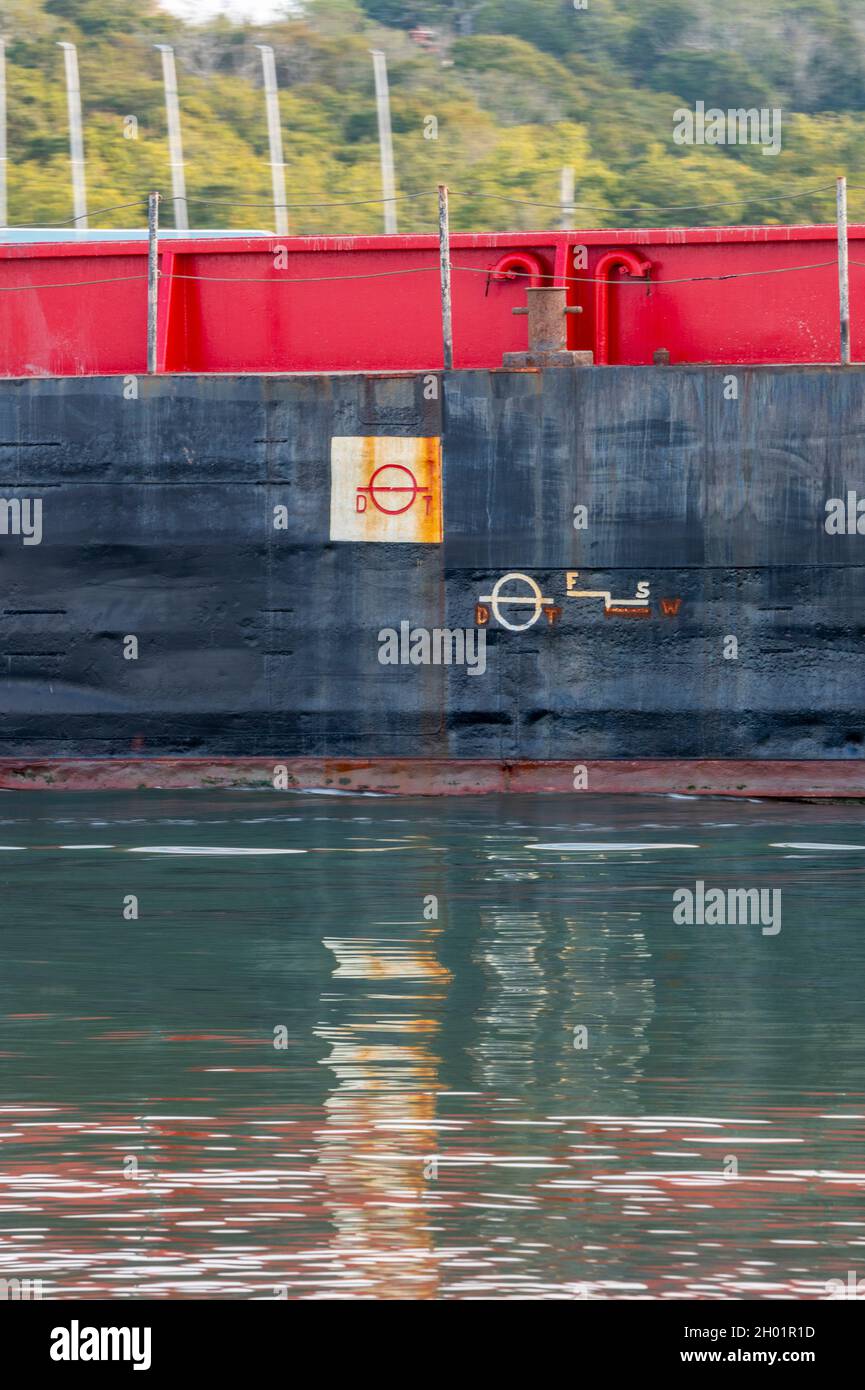 the plimsol line or marker on the side of an ocean going ship for ...